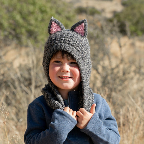 Kids Animal Hood Grey Cat - AndesGifts